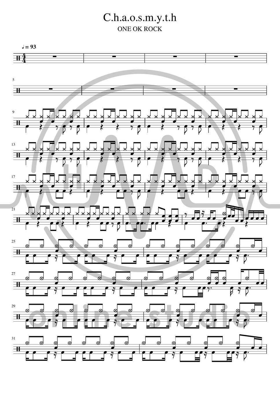 ONE OK ROCK - C.h.a.o.s.m.y.t.h (Drum) Sheet by HMD online studio