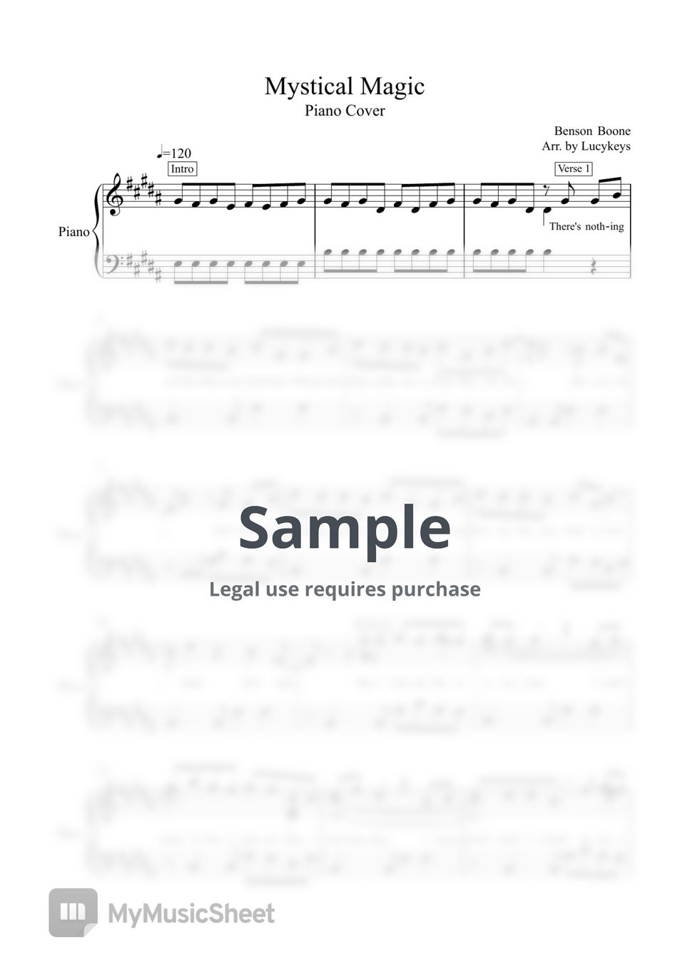 Benson Boone - Mystical Magical Sheet Music by Lucykeys