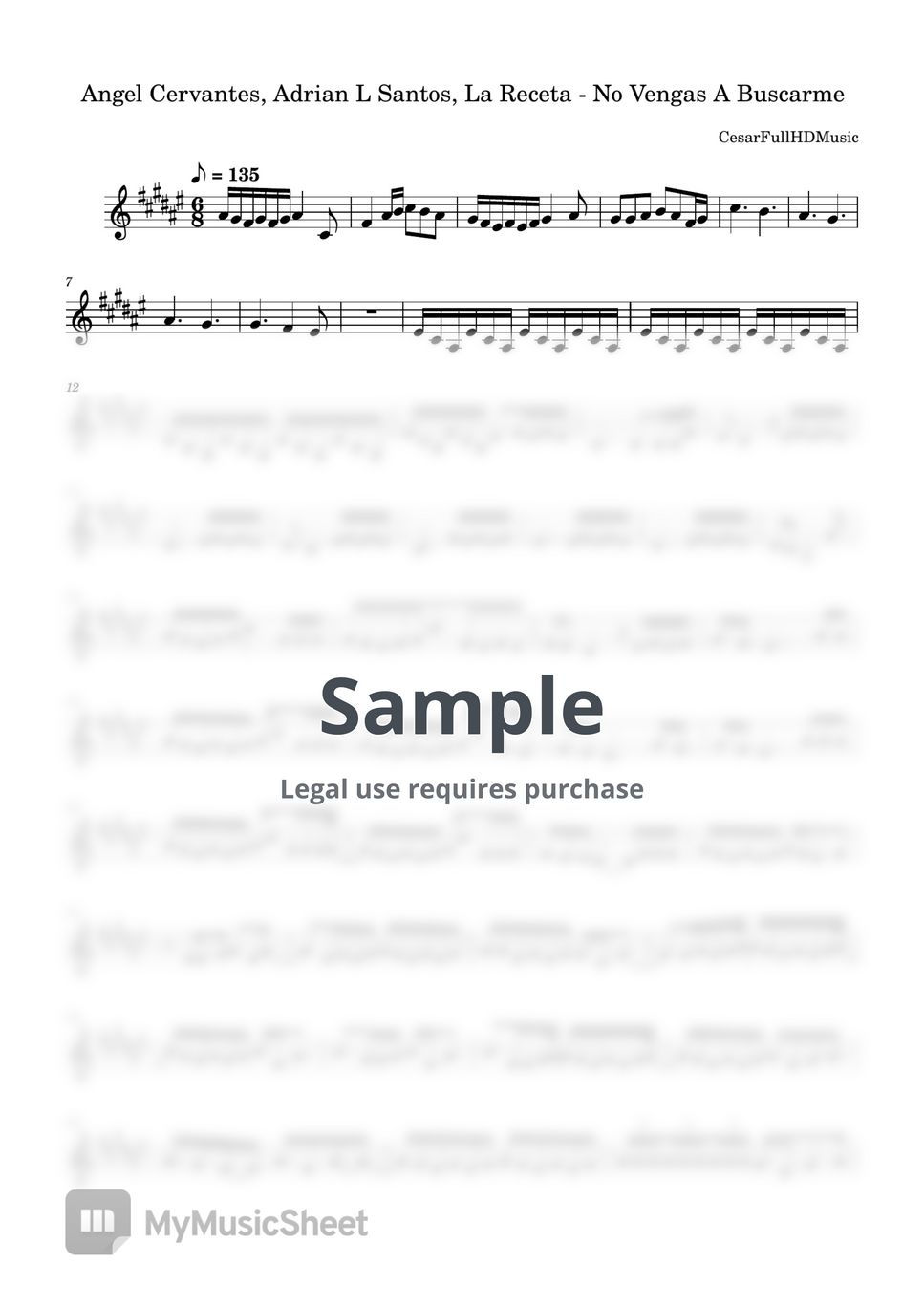 Angel Cervantes, Adrian L Santos, La Receta - No Vengas A Buscarme Sheets