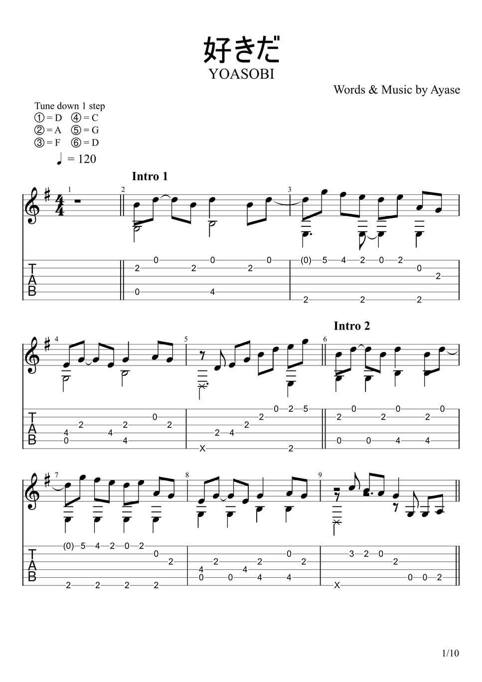 YOASOBI - Sukida (Fingerstyle) Nuty by u3danchou