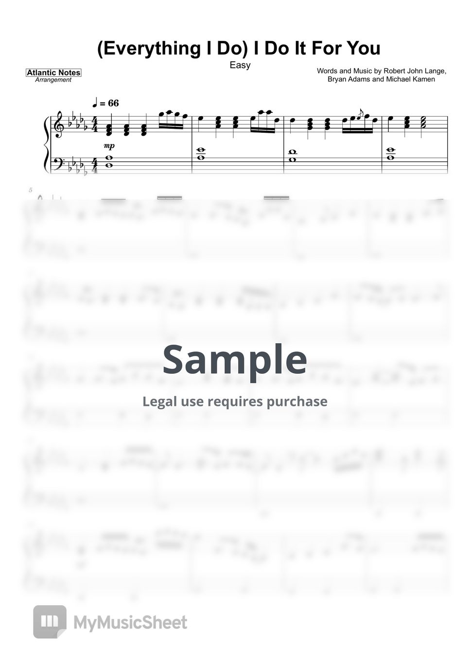 Bryan Adams - (Everything I Do) I Do It For You Spartito by Atlantic Notes