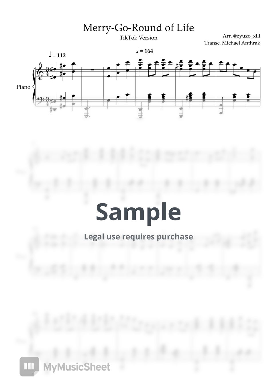 Howl's Moving Castle - Merry-Go-Round of Life (TikTok Cover) Sheet ...