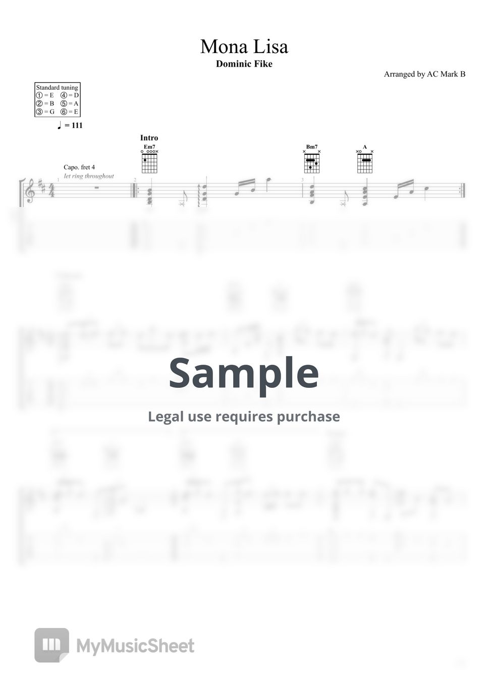 Dominic Fike - Mona Lisa (short cover) Tab + 1staff by AC Mark B