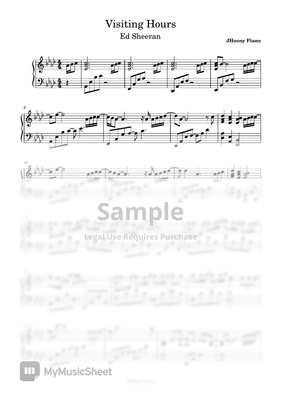 Ed Sheeran - Visiting Hours Notenblatt by JHoony Piano