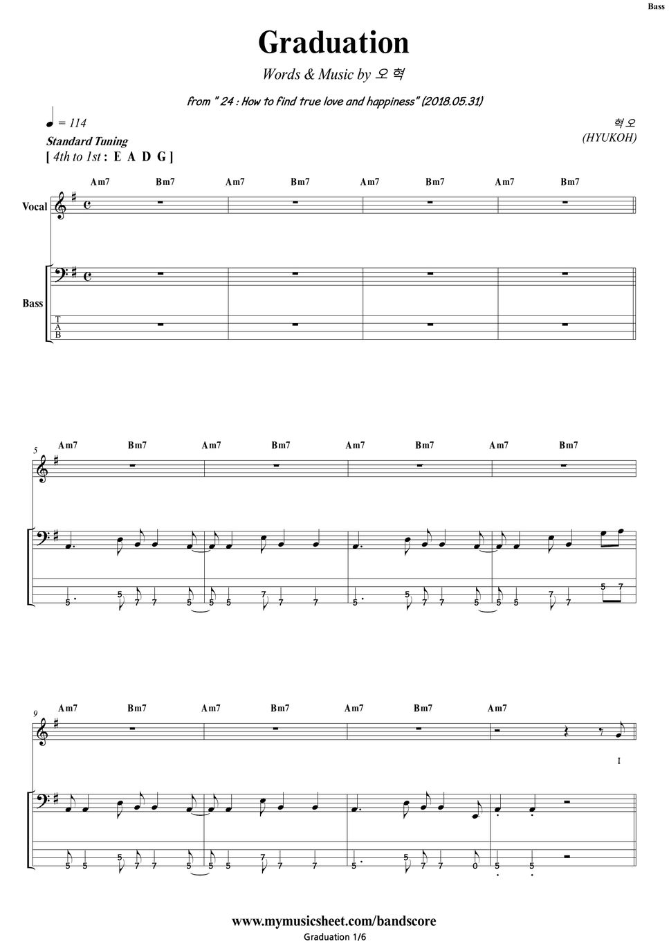 HYUKOH - Graduation | Bass/Backing Track TAB