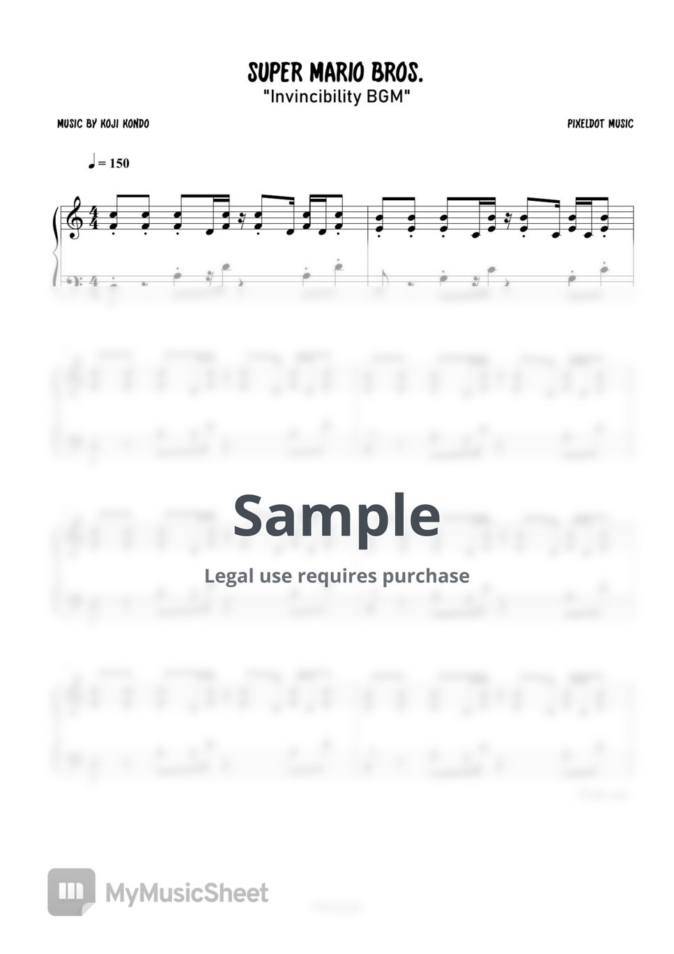 곤도 고지 - 슈퍼 마리오 브라더스 (1985) - Invincibility BGM (NES) Sheet Music by 픽셀닷 뮤직