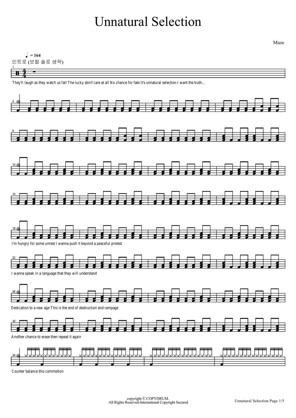 Muse - Unnatural Selection Sheet by COPYDRUM