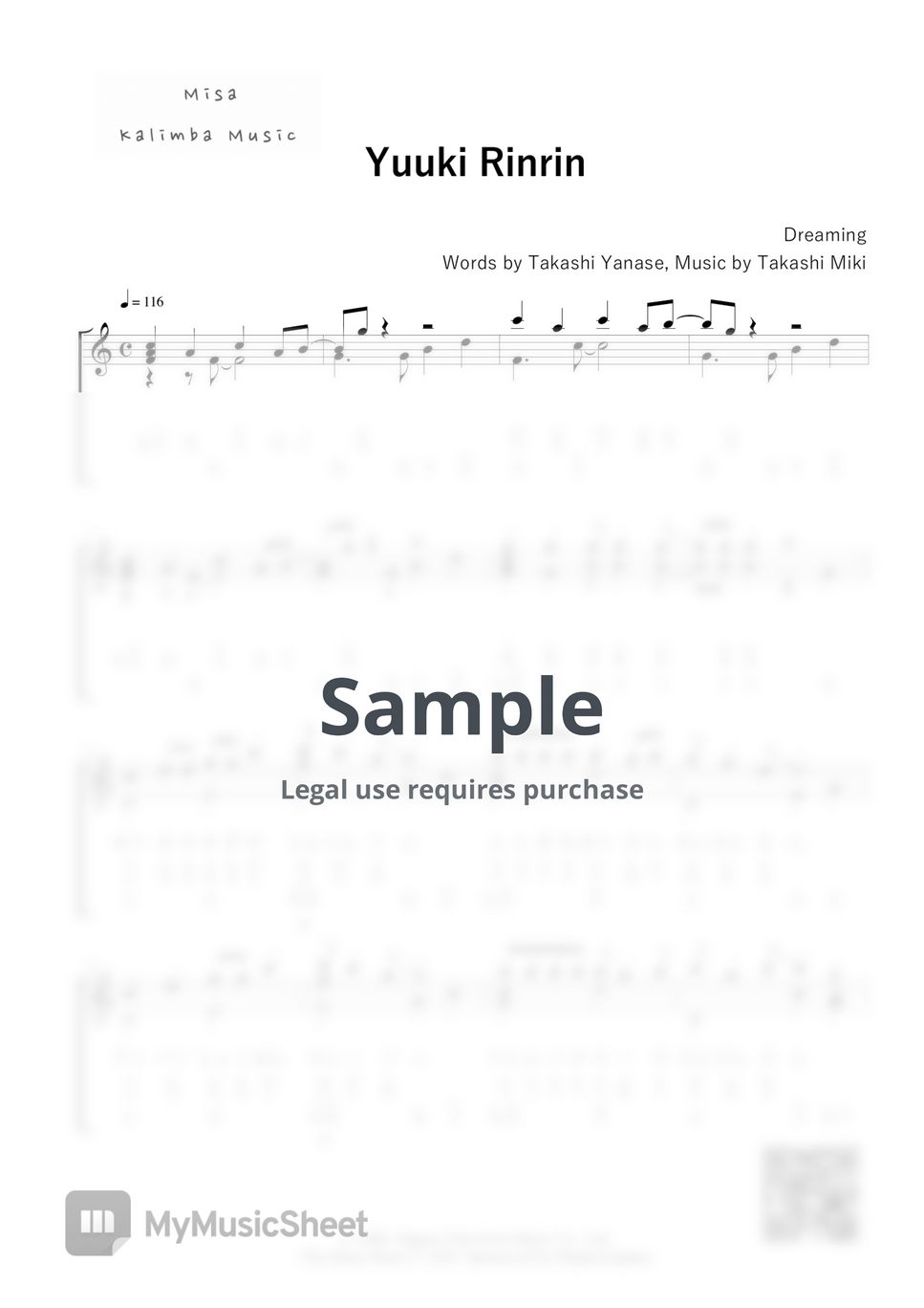 Dreamimg - Yuuki Rinrin / 17 keys kalimba / Number Notation Sheets by ...