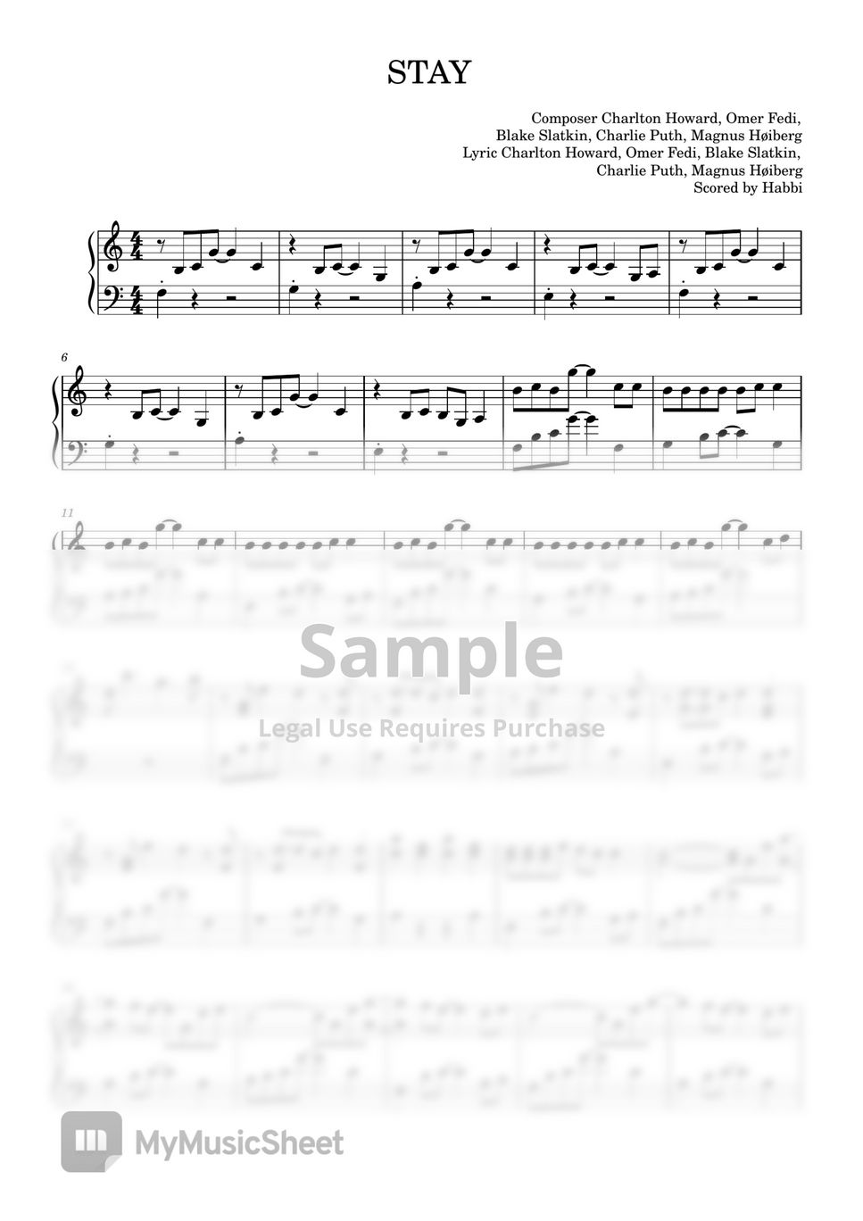 The Kid LAROI, Justin Bieber - Stay (ckey) Sheets by 햅삐악보(habbi)