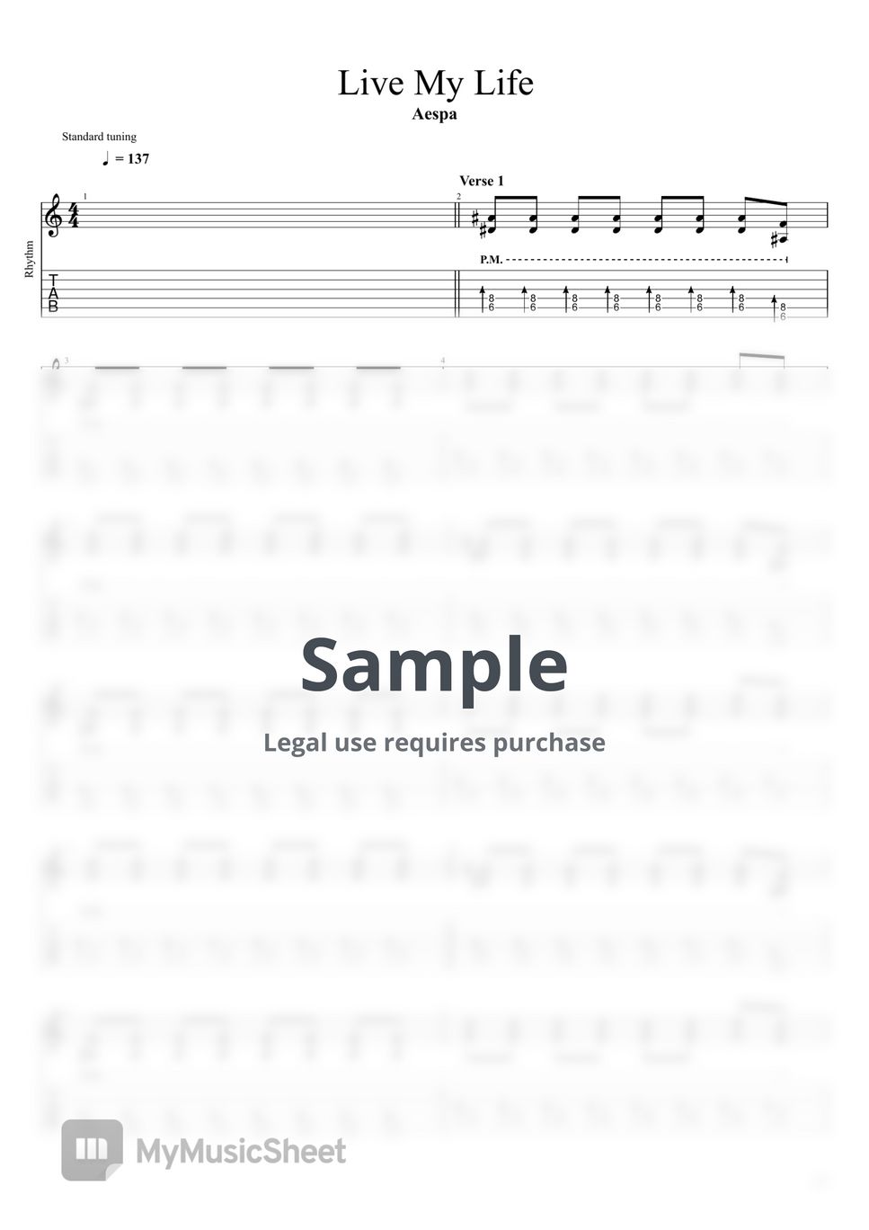 aespa - Live My Life Tab + 단선 악보 by Rob Ethereal