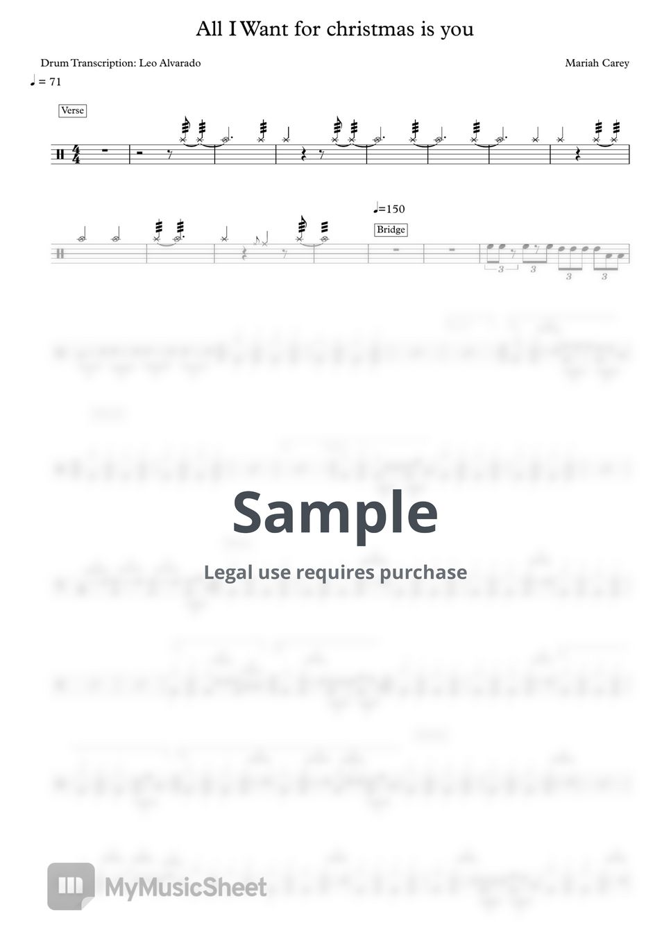 Mariah Carey - All i Want for christmas is you Sheet Music by Drum ...