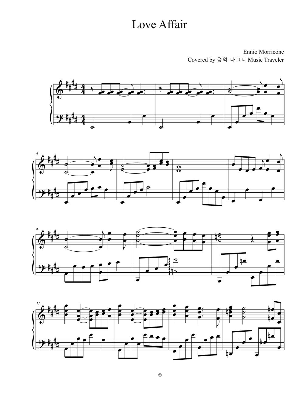 Ennio Morricone - Love Affair OST Sheet by 음악 나그네Music Traveler