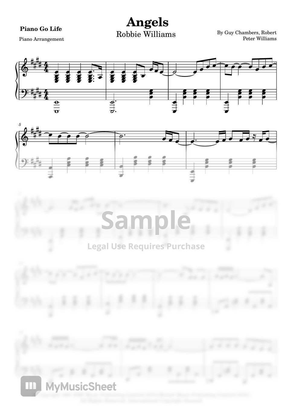 Robbie Williams - Angels Sheet by Piano Go Life