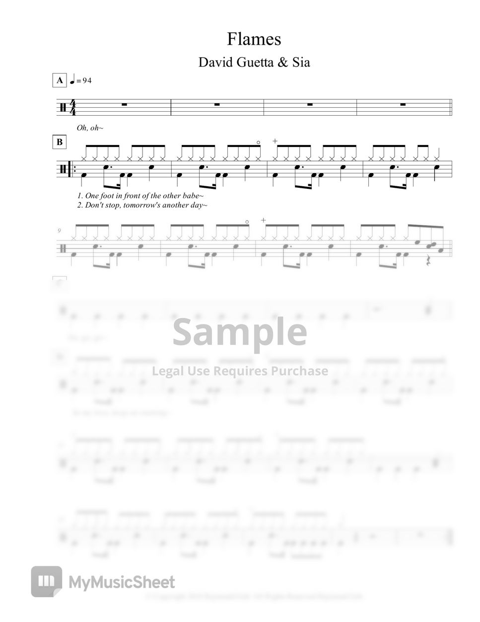 David Guetta ft. Sia - Flames 악보 by Raymond Goh