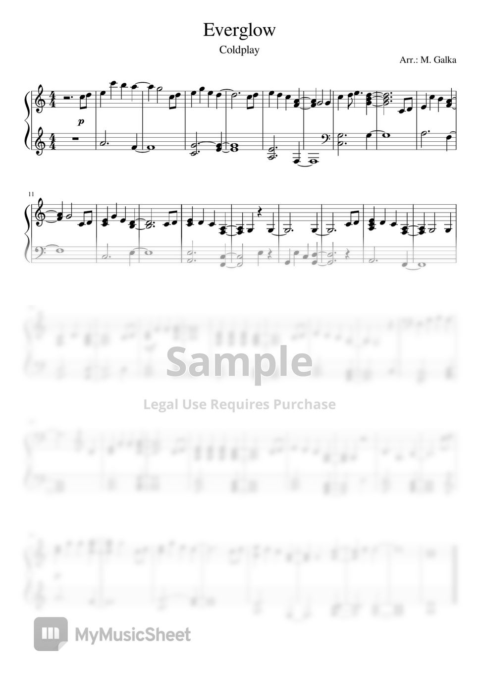 Coldplay - Everglow Piano Cover 楽譜 by M. Galka