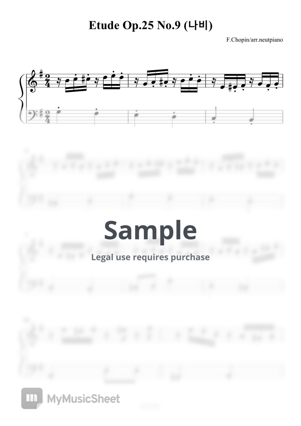 F.Chopin(쇼팽) - F.Chopin(쇼팽) - Etude Op.25 No.9 (나비) (쉬운 악보 easy ver) Sheet Music by neutpiano(늦피아노)