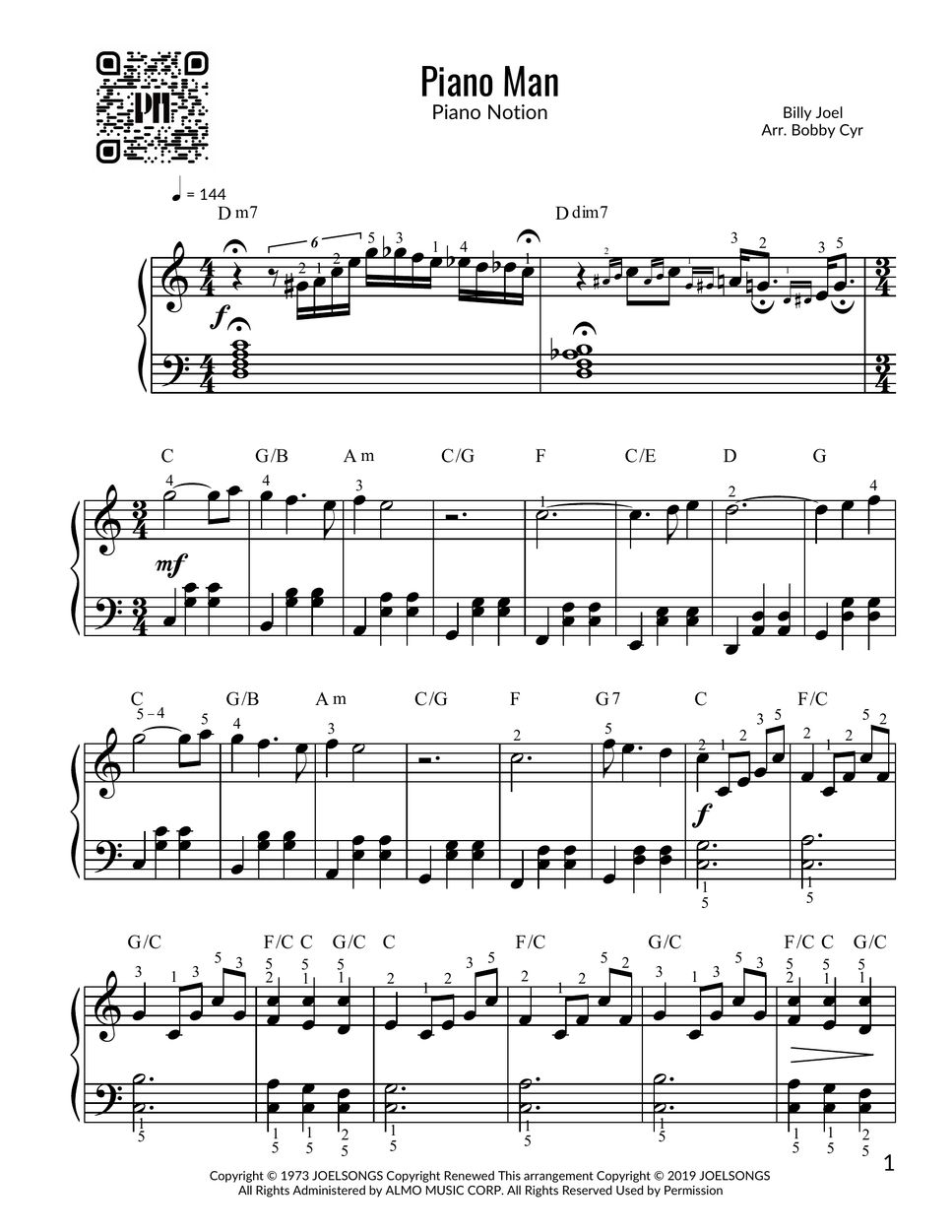 Billy Joel - Piano Man (Easy Piano) Sheet Music by Piano Notion
