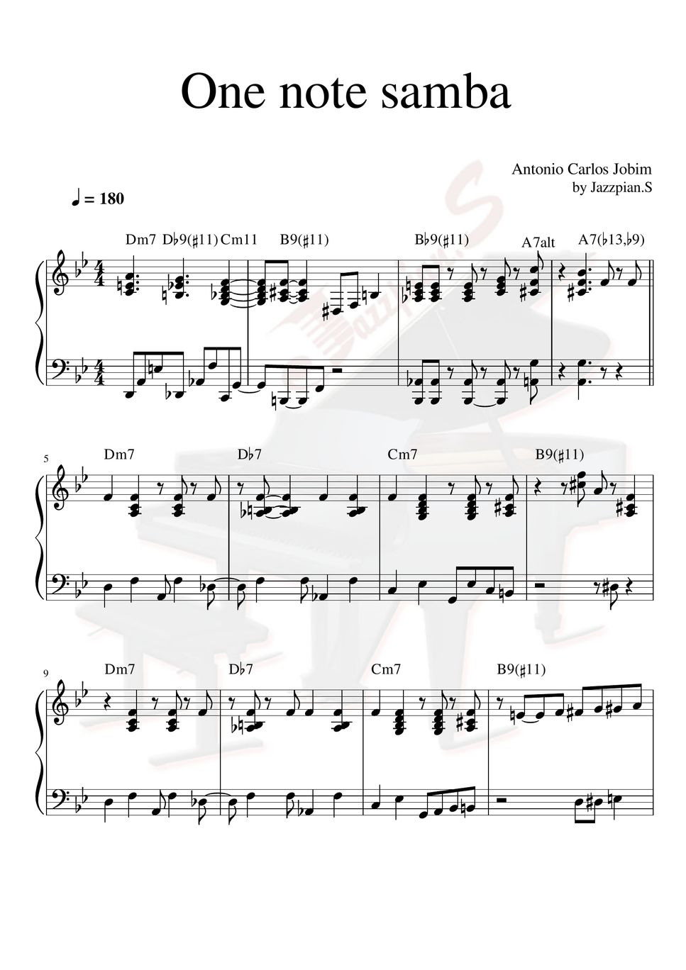 Antonio Carlos Jobim - One Note Samba (Brazilian Samba jazzpiano) Sheet ...