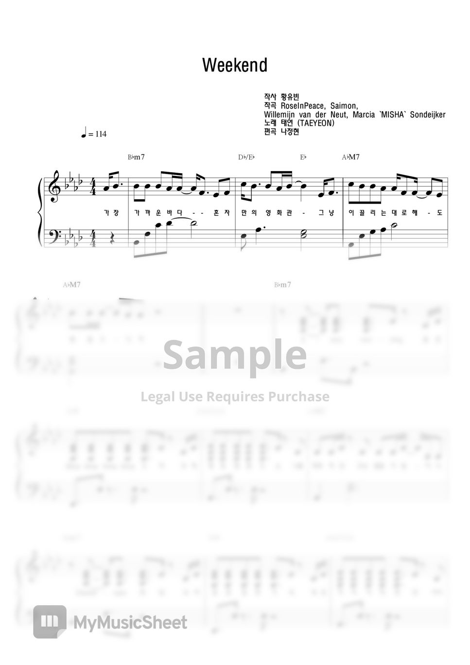 태연 - Weekend Sheets by NA_PIANO