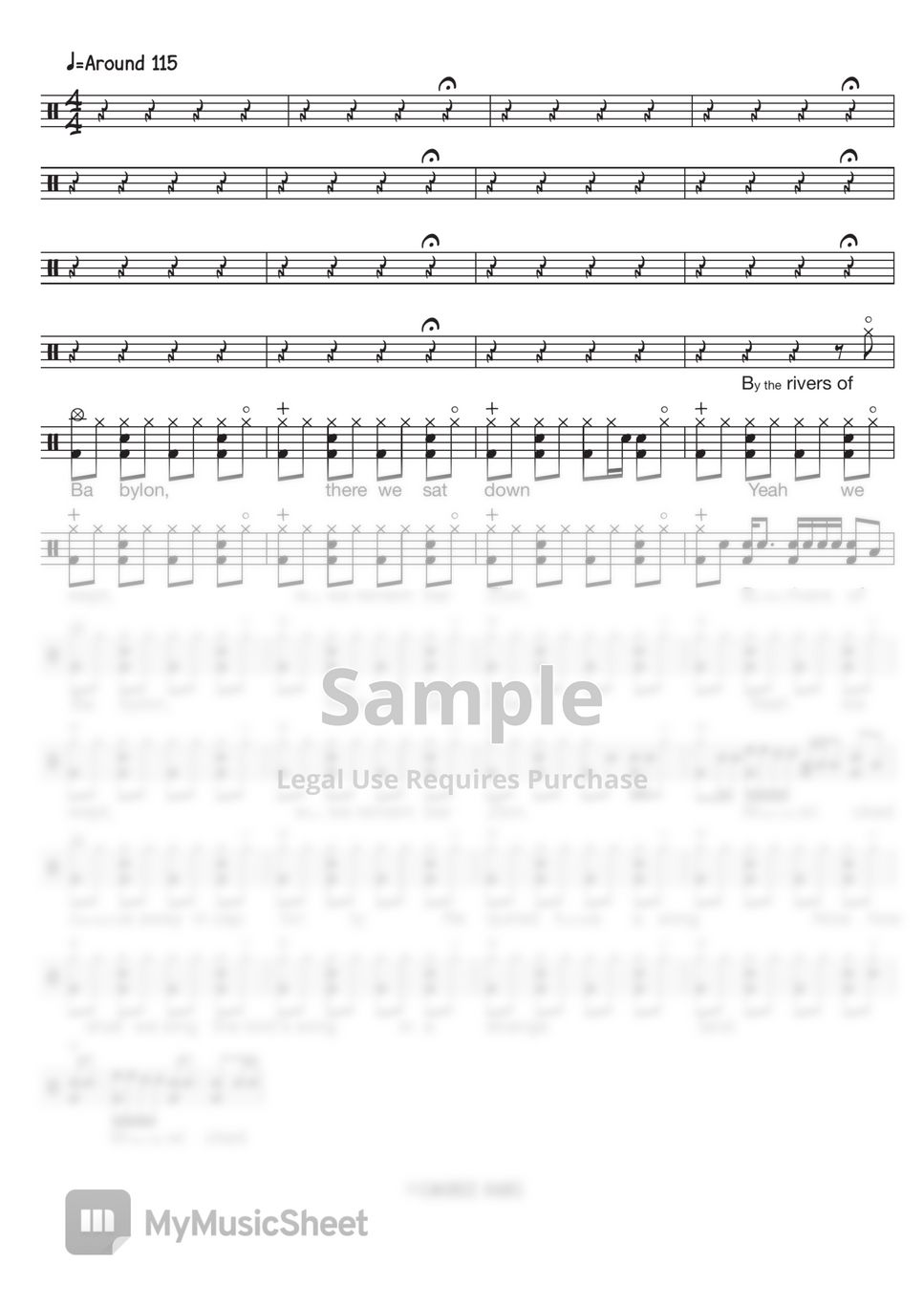 Boney M - Rivers Of Babylon Sheet Music by Gwon's DrumLesson