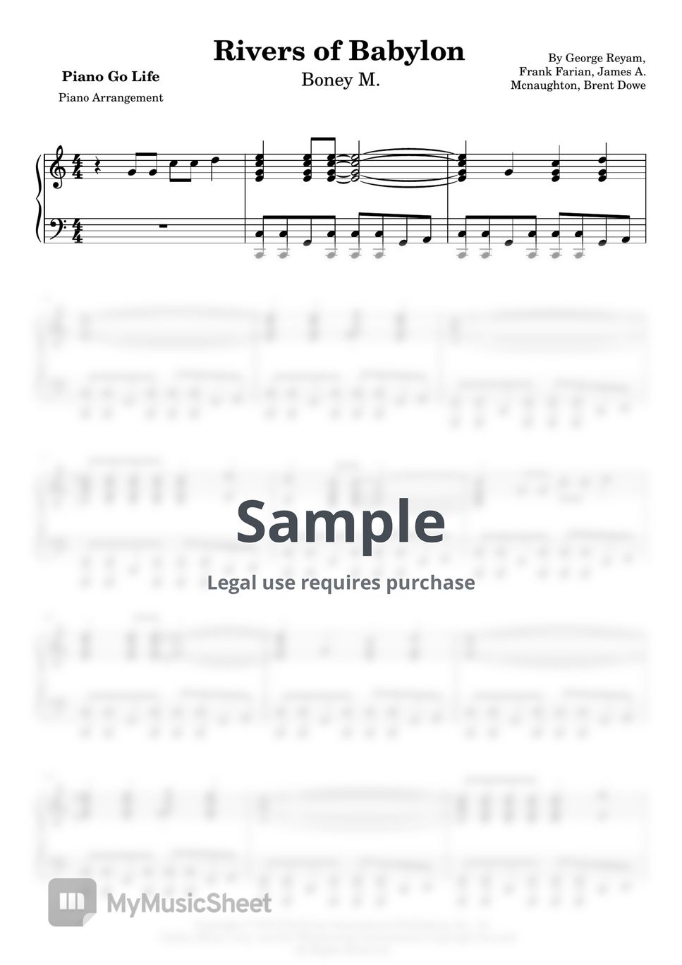 Boney M. - Rivers of Babylon 악보 by Piano Go Life