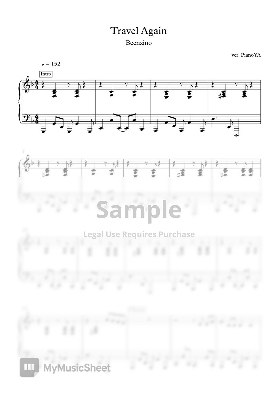 빈지노 - 여행 Again Sheet Music by PianoYA