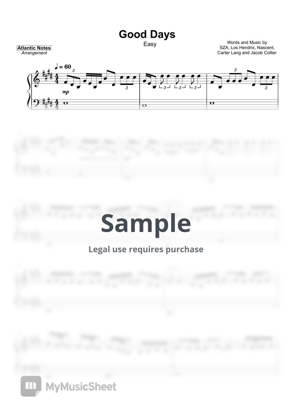 SZA - Good Days 악보 by Atlantic Notes