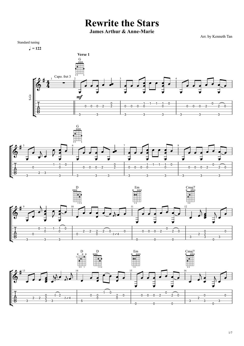 James Arthur & Anne-Marie | Fingerstyle Guitar - Rewrite the Stars ...