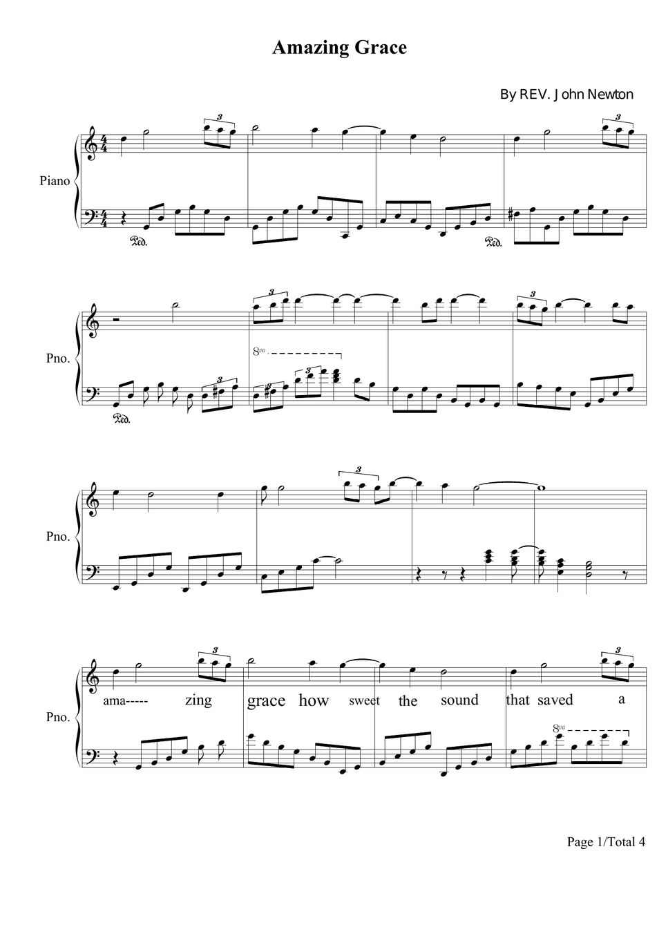 John Newton - Amazing Grace (Amazing Grace,Easy Piano) Sheets by poon