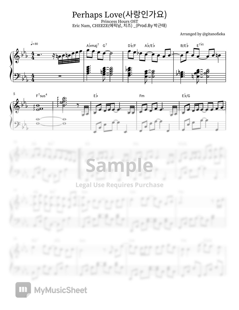 Eric Nam, CHEEZE(에릭남, 치즈) _(Prod.By 박근태) - Perhaps Love(사랑인가요) - Princess Hours OST 악보 by Gita ...