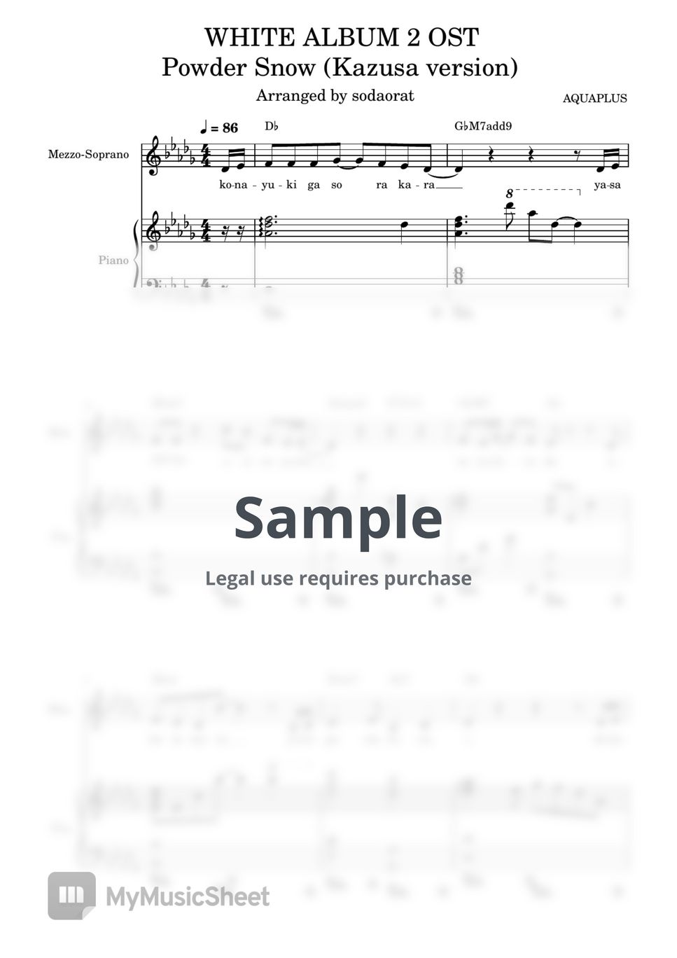 Suara - AQUAPLUS - WHITE ALBUM 2 OST ～kazusa～ - Powder Snow - Voice and Piano Sheets by sodaorat