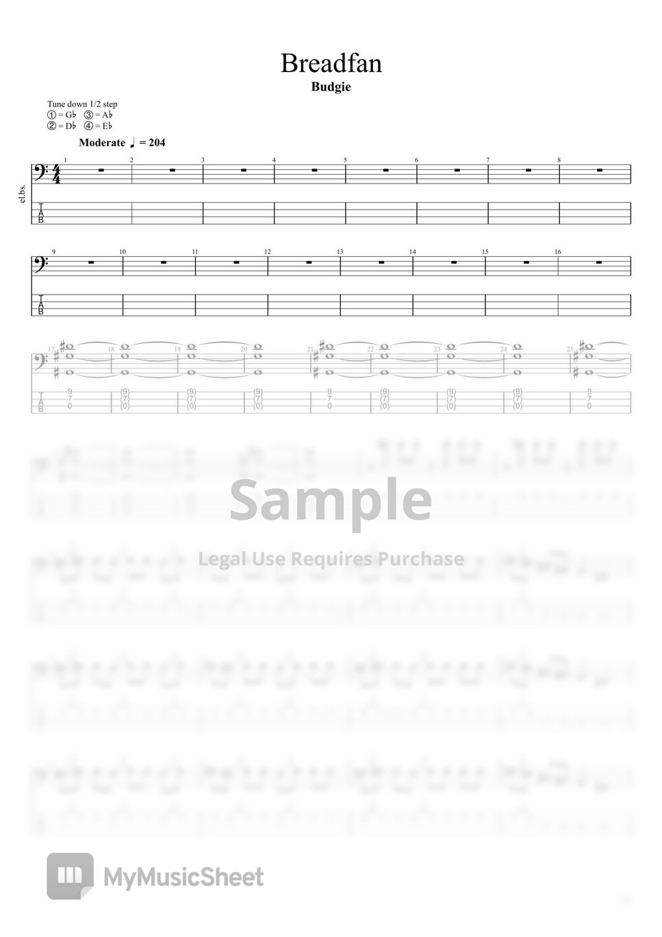 Budgie - Breadfan Sheet Music by Paul Del Bello