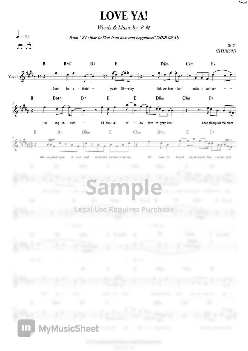 혁오 - LOVE YA! | 멜로디/MR Sheets by COVER SKILLS