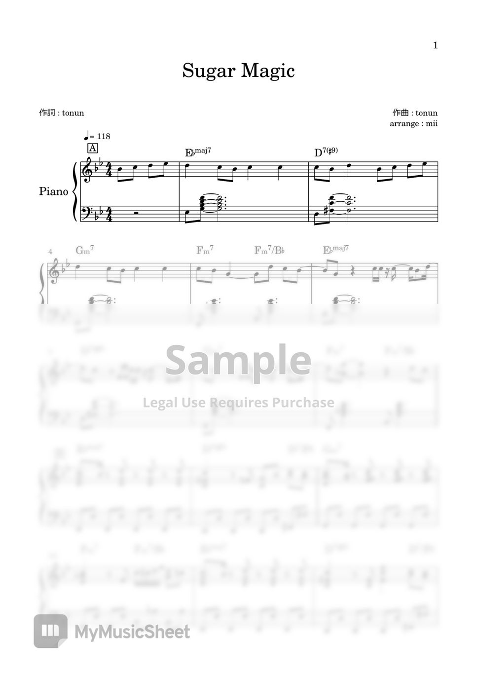tonun - Sugar Magic แผ่น by miiの楽譜棚