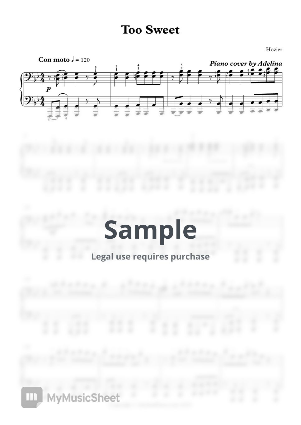 Hozier - Too Sweet Sheets by Adelina Piano