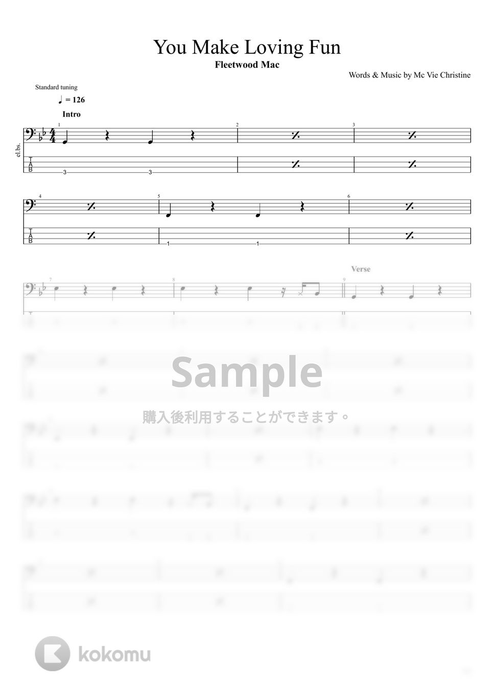 フリートウッド・マック - You Make Loving Fun ベースギタータブ+五線譜PDF | まっきん | Kokomu