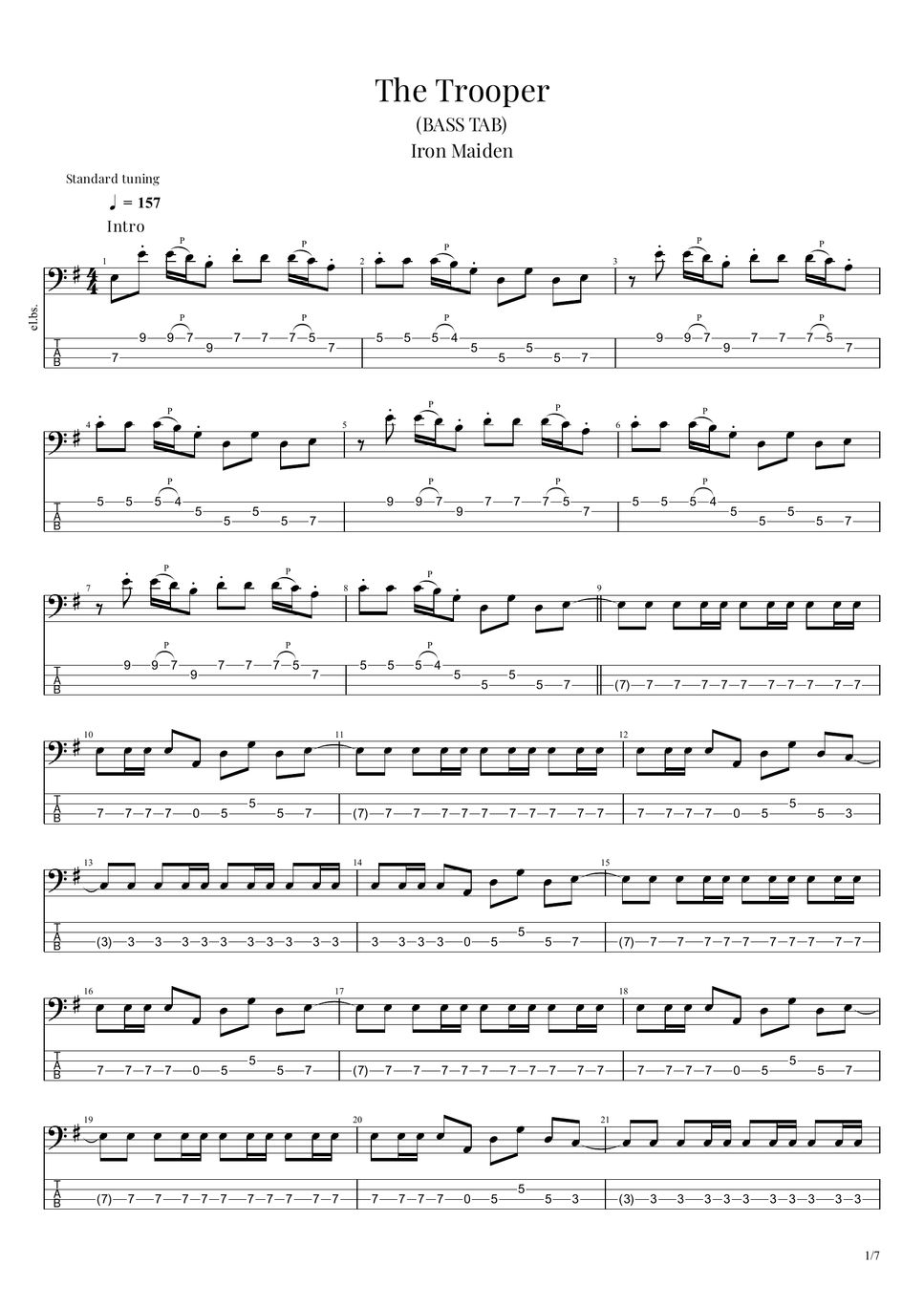 Iron Maiden - The Trooper (BASS TAB + Guitar Pro) Tab + 단선 악보 by Um Hanwool