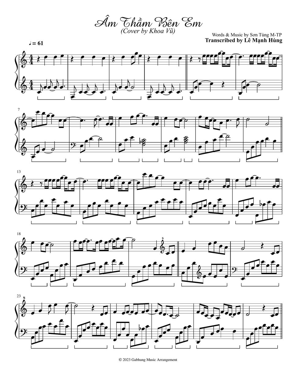 Cover by Khoa Vũ - Âm Thầm Bên Em (Transcribed) Sheets by Le Manh Hung