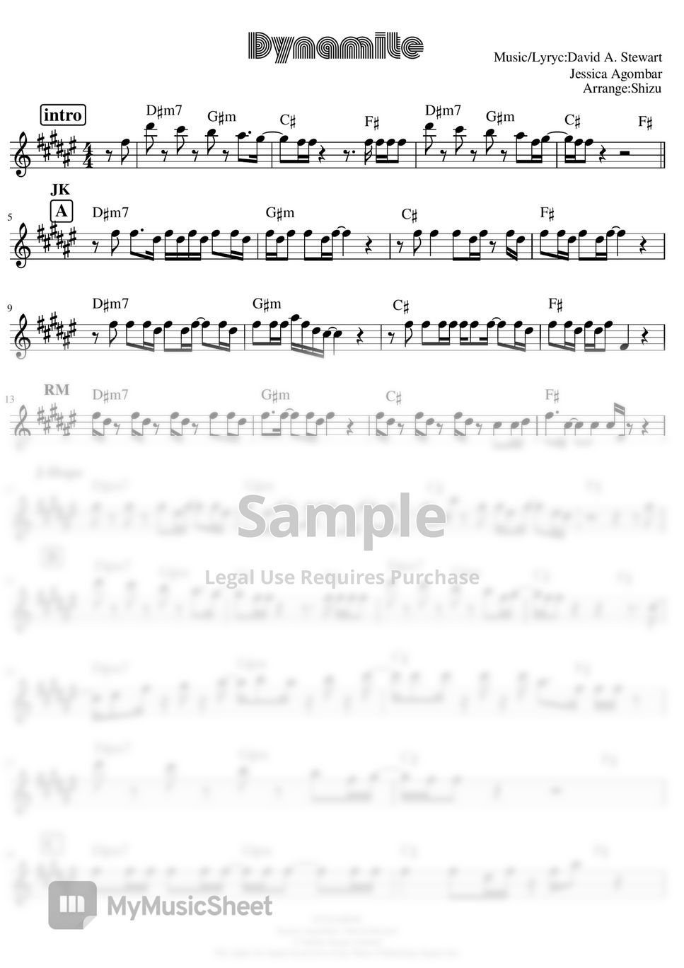 BTS - Dynamite (Tenor Sax/Key=F#) Sheets by syzkah