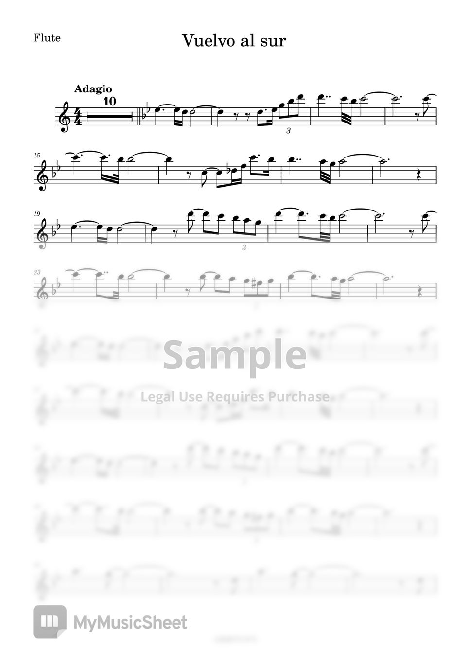 아스토르 피아졸라 - Vuelvo al sur (반주 MR/피아노악보 X) Partition musicale by 심플플루트뮤직