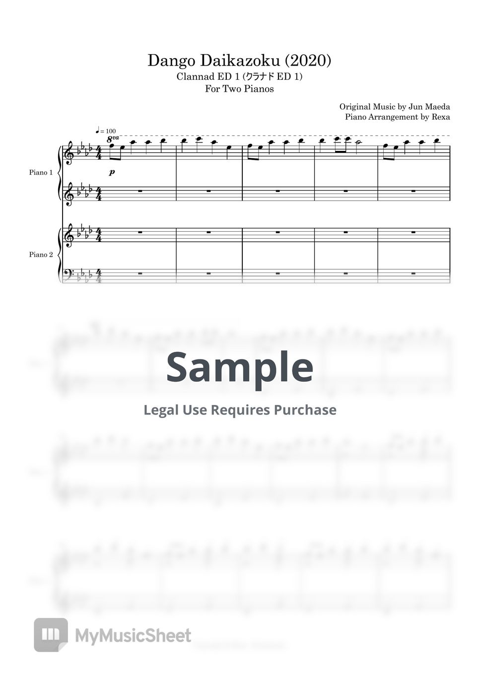 Jun Maeda, Chata - Dango Daikazoku (For Two Pianos) Sheets by Rexa ...