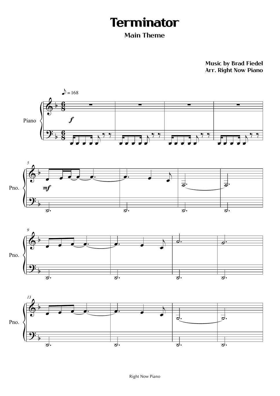 Terminator - Main Theme Sheet by Right Now Piano