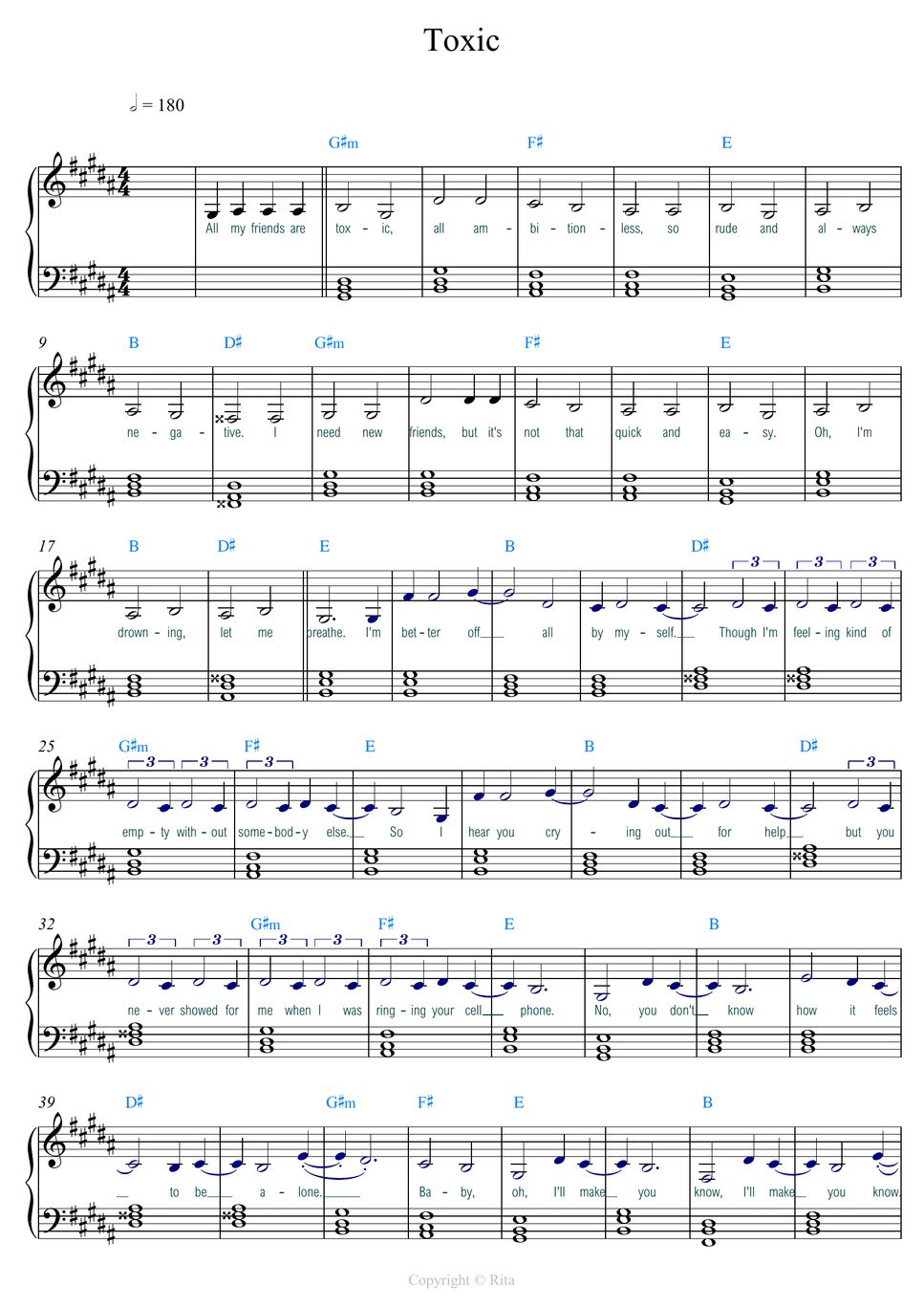 BoyWithUke - Toxic (Close to the original) 악보 by Rita B