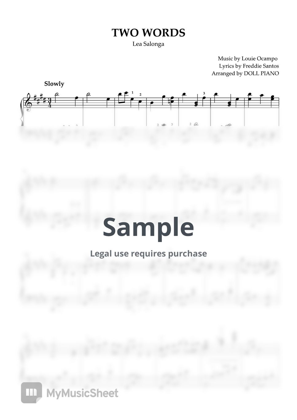 Lea Salonga - Two Words (+Lyrics) Piano Sheet Music PDF | DOLL PIANO | mymusic5