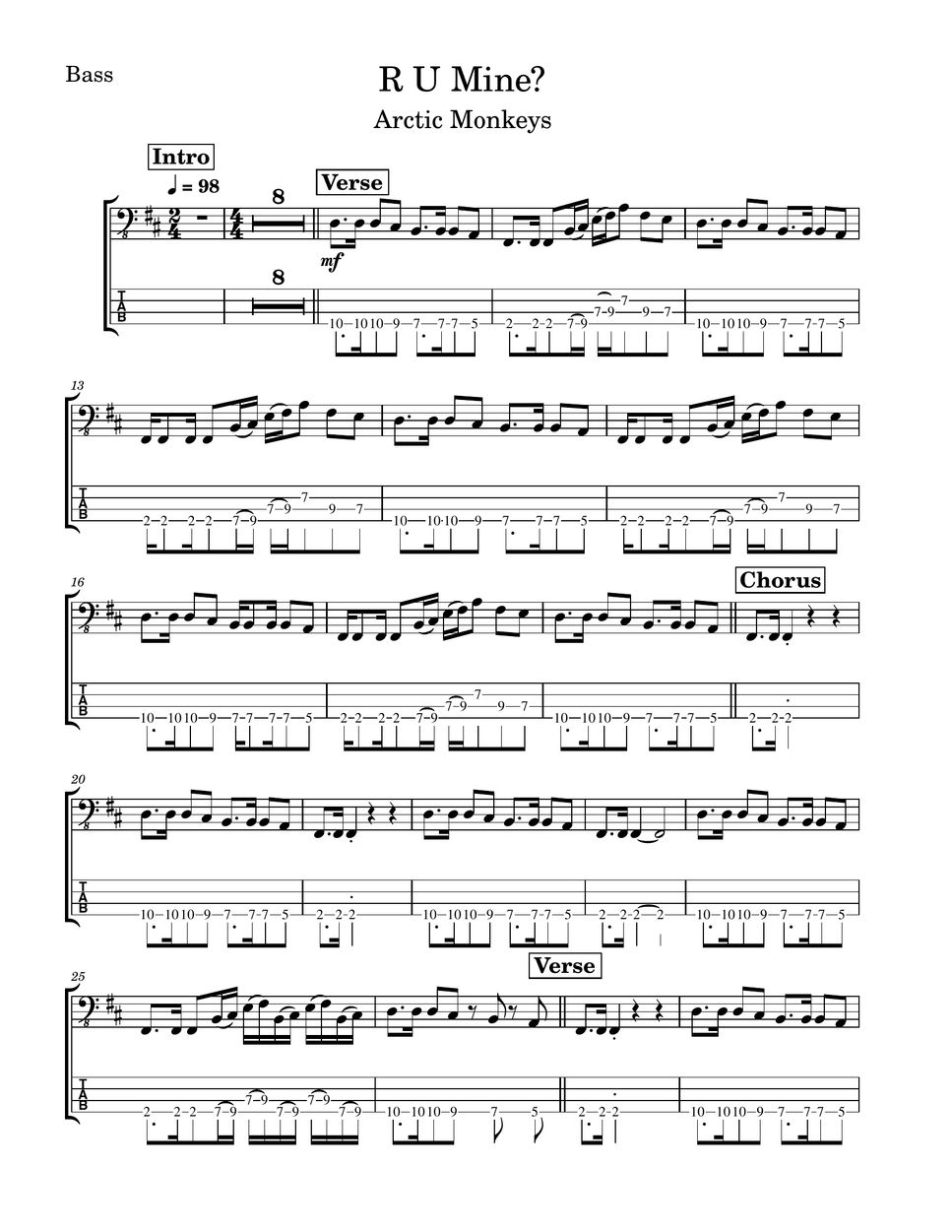 Arctic Monkeys - R U Mine? (Studio Version) Tab + 1staff by SamboatMusic