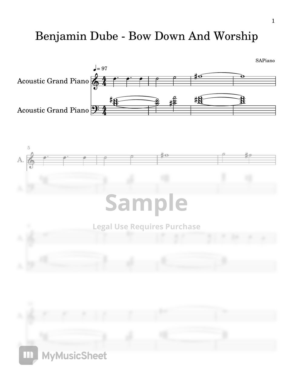 Benjamin Dube - Bow Down And Worship (PIANO SHEET) Sheet Music by SA Piano