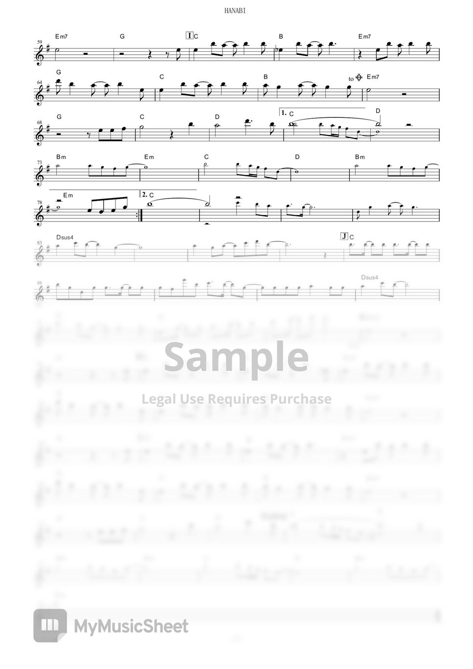 Bleach - Hanabi (in C) Sheets by Ikimonogakari