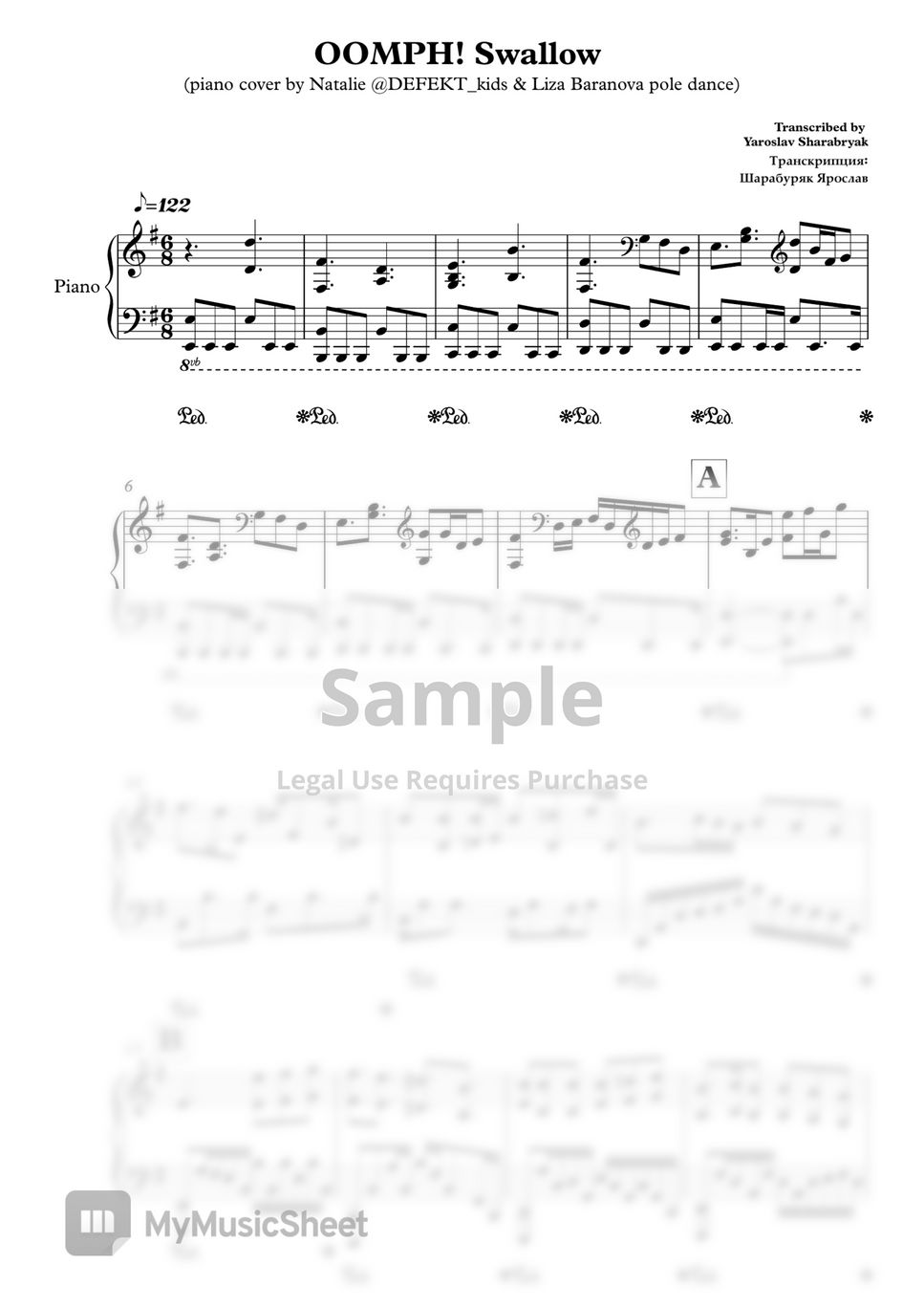 OOMPH! - Swallow Sheet Music by Yaroslav Sharaburyak