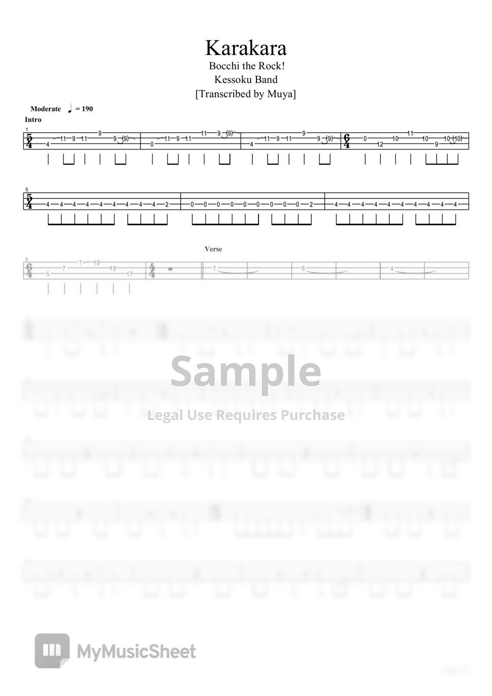 Kessoku Band - Karakara (Bass TAB) Sheets by Muya Rizal