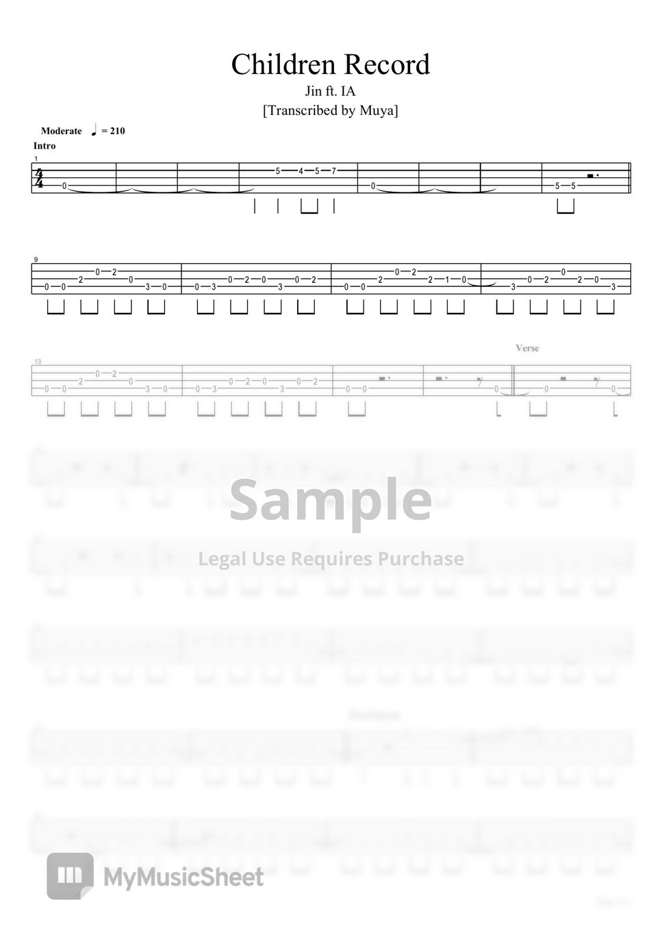 JIn - Children Record (Bass TAB) Sheet Music by Muya